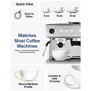 LE TAUCI 6 oz Cappuccino Cups with Saucers，Ceramic Coffee Cup for Au Lait, Double shot, Latte, Cafe Mocha, Tea - Set of 4, White