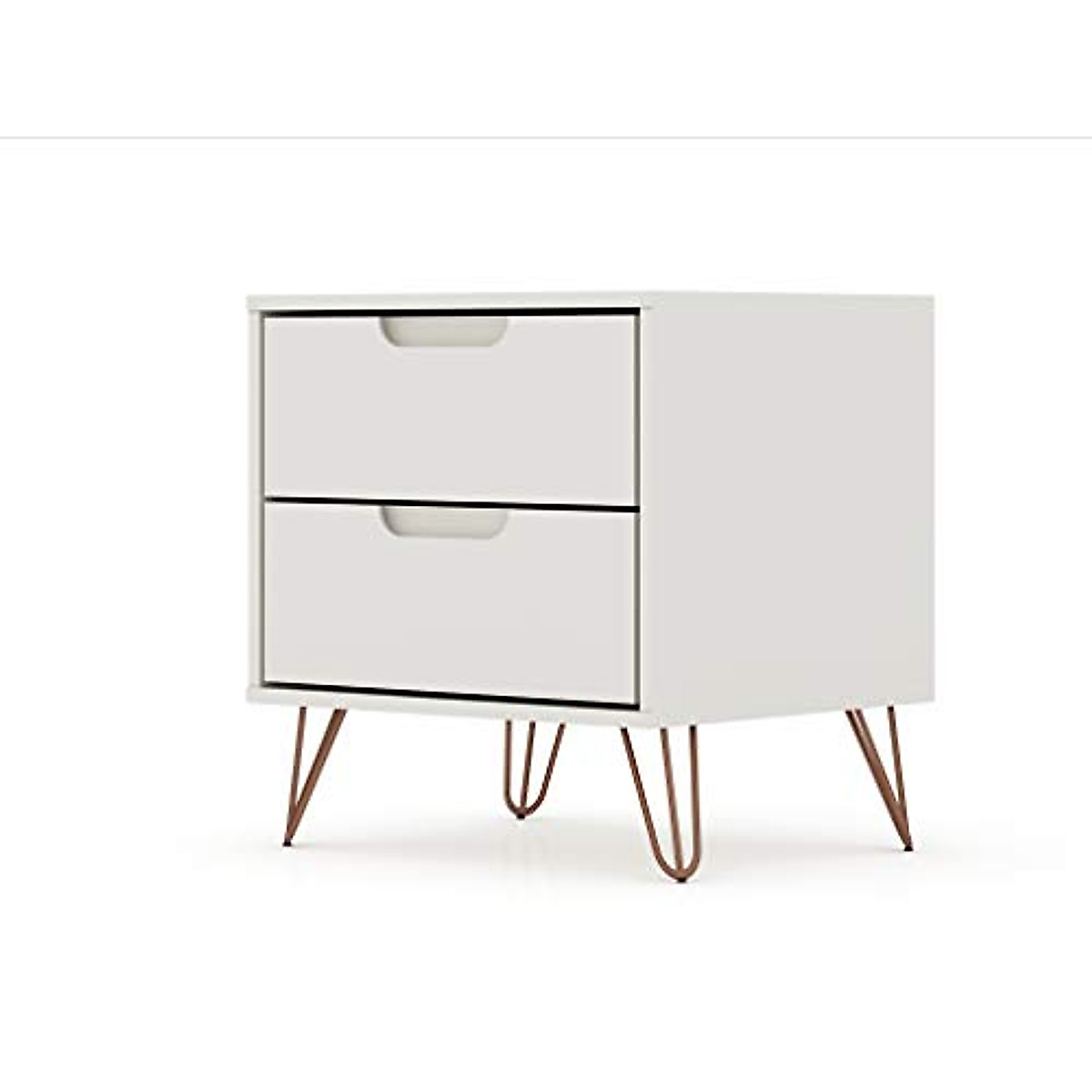 Manhattan Comfort Rockefeller Nightstand with Drawers, Mid Century Modern Bedside Table, Minimalist Display and Storage Organizer, Ideal for Bedroom and Living Room, Off-white