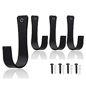 The Metal Magician Set of 4 Coat Hooks Wall Mounted Wrought Iron Hanger Farmhouse Rustic Key Holder Towel, Handbags, Hat Hanging Perfect for Bathroom, Kitchen, Living Room (Black)