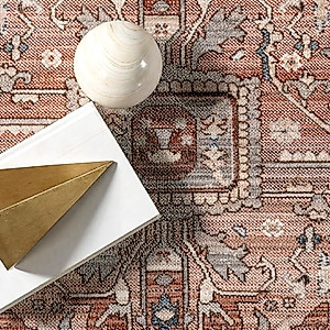 nuLOOM Harriet Vintage Medallion Fringe Area Rug - 5 Round Area Rug Traditional Blue/Multicolor Rugs for Living Room Bedroom Dining Room Kitchen