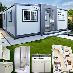 20FT 1 ROOM Tiny Homes to Live in for Adults prefab unfoldable House casas prefabricadas para Vivir Small Foldable Container House kit Mobile Modular Guest House for Sale,Bathroom Toilet Kitchen