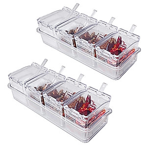 2 Pieces of Kitchen Transparent Seasoning Box, Spice Jar, Plastic Storage Container, with Lid and Spoon