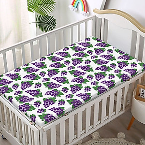 Violet Themed Fitted Crib Sheet,Standard Crib Mattress Fitted Sheet Soft Toddler Mattress Sheet Fitted-Great for Boy or Girl Room or Nursery,28“ x52“,White Purple Fern Green