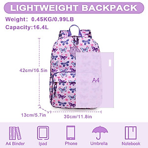 RAVUO Lightweight Butterfly School Backpack Bookbag and Lunch Bag Box Lunchbox Set for Girls