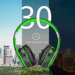 IFECCO Wireless Bluetooth Headphones Over Ear with Build-in Microphone and 3.5mm Cable for Wired Headset Mode with Comfortable Soft Earpads Long Battery Life HD Stereo Sound (Green)