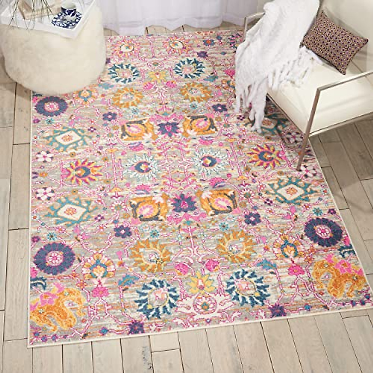 Nourison Passion Silver 5'3" x 7'3" Area -Rug, Boho, Moroccan, Bed Room, Living Room, Dining Room, Kitchen, Easy -Cleaning, Non Shedding, (5' x 7')