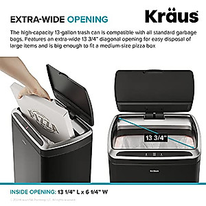 Kraus KTCS-10MB GarbagePro Rectangular 13 Gallon Hands-Free Motion Sensor Trash Can Battery Operated in Matte Black Finish with SoftShut Touchless Lid
