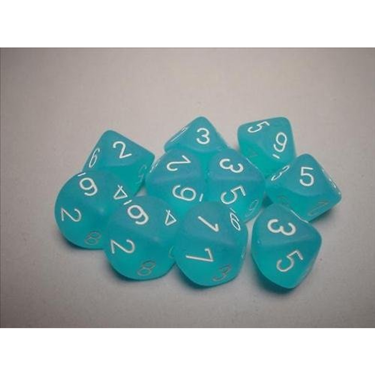 Chessex Dice Sets: Frosted Caribbean Blue with White - Ten Sided Die d10 Set (10)