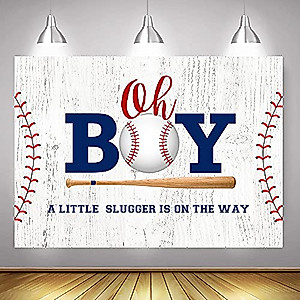 Mocsicka Baseball Baby Shower Backdrop Sports Oh Boy Baseball Baby Shower Party Decoration A Little Slugger is on The Way Baby Shower Background (8x6ft(96x72 inch))