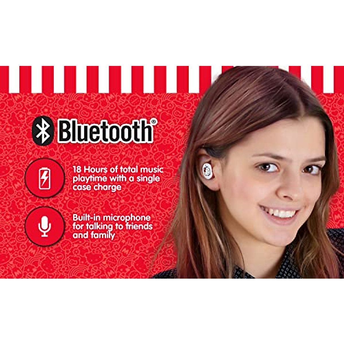 eKids Hello Kitty Bluetooth Earbuds with Microphone, Kids Wireless Earbuds with Charging Case for Ear Buds, for Fans of Hello Kitty Gifts and Merchandise