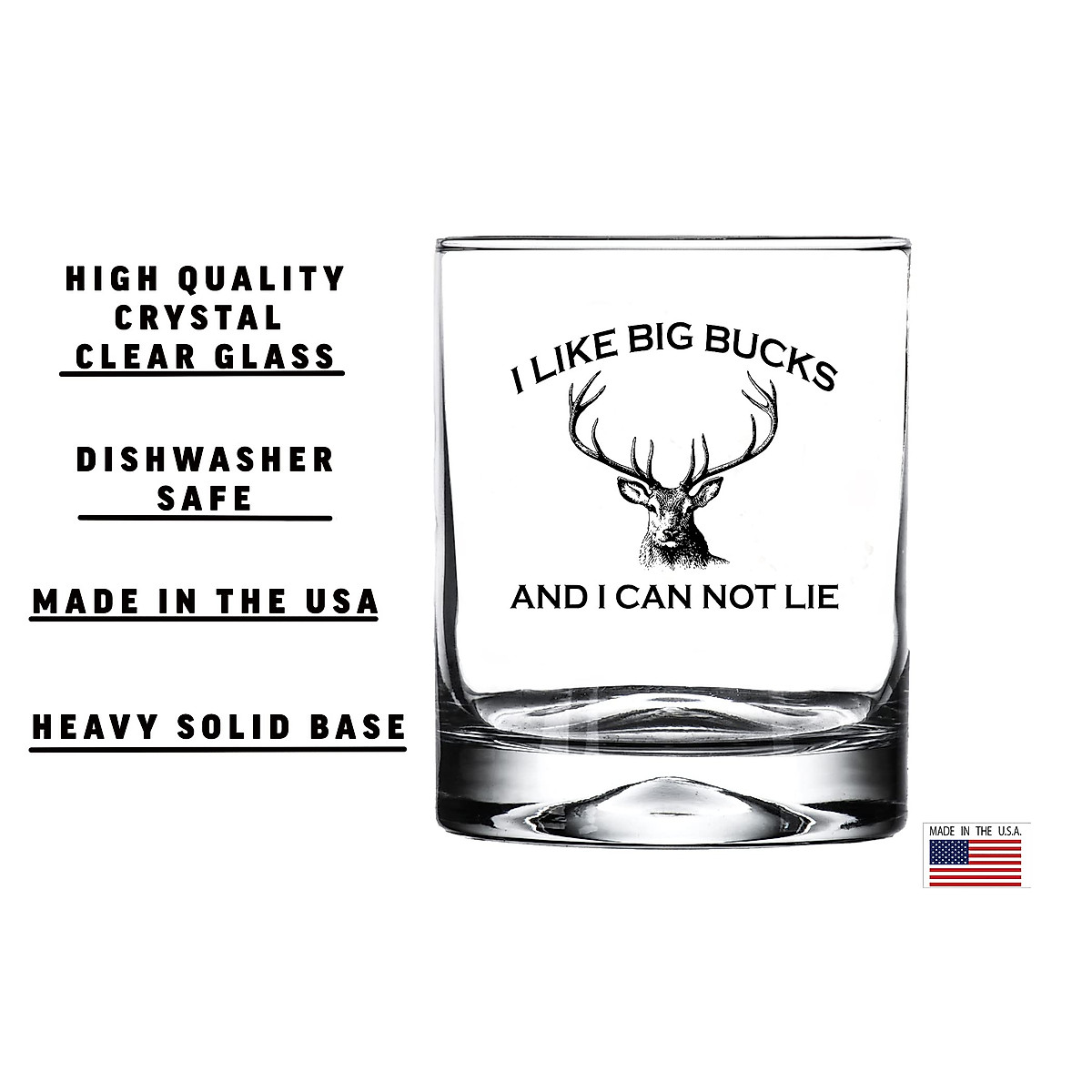 Rogue River Tactical Funny I Like Big Bucks and I Can Not Lie Hunting Old Fashioned Whiskey Glass Drinking Cup Gift For Hunter
