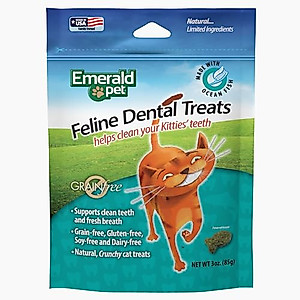 Feline Dental Treats — Tasty and Crunchy Cat Dental Treats Grain Free — Natural Dental Treats to Clean Cat Teeth, Freshen Cat Breath, and Reduce Plaque and Tartar Buildup — Ocean Fish Treats, 3 oz