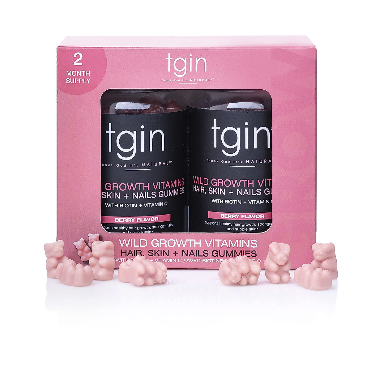 Thank God It's Natural tgin Wild Growth Vitamins Hair Skin + Nails Gummies Duo Box - 120 Count - Repair - Restore - Hair Growth