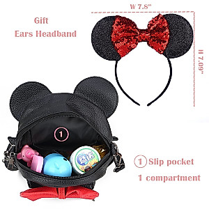 Sunwel Fashion Girls Women Cartoon Mouse Ear Polka-dot Sequin Bow Convertible Backpack Purse Crossbody Bag