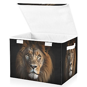 xigua Storage Basket Lion Storage Boxes with Lids and Handle, Large Storage Cube Bin Collapsible for Shelves Closet Bedroom Living Room, 16.5x12.6x11.8 Inch