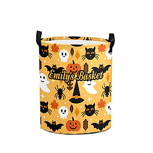 Halloween Ghost Pumpkin Personalized Freestanding Laundry Hamper, Custom Waterproof Collapsible Drawstring Basket Storage Bins with Handle for Clothes