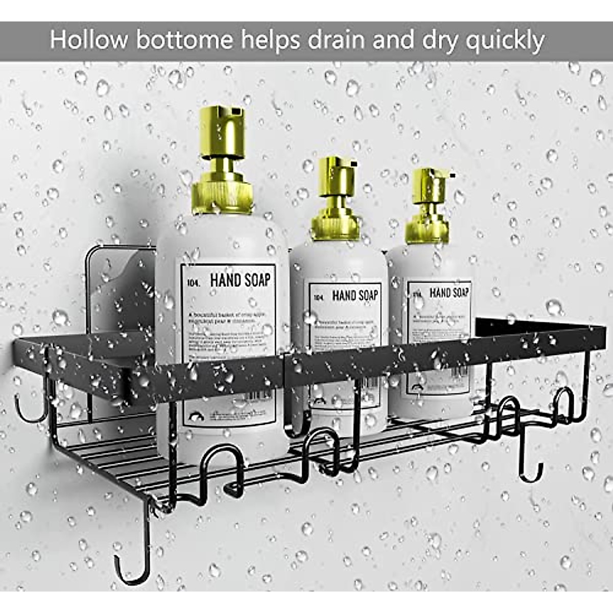 4 Pack Self Adhesive Shower Shelves,Shower Caddy Organizer Rack with 23 Hooks for Hanging Shampoo Conditioner,Rust-Proof 304 Stainless Steel Shower Storage Organization for Bathroom(Black)