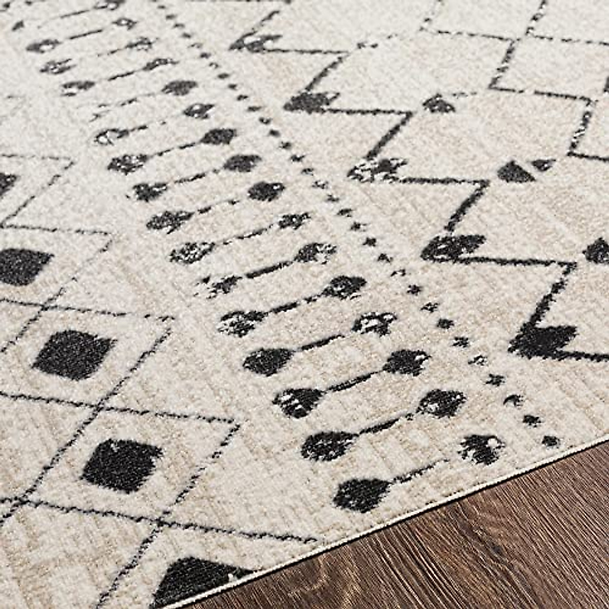 Mark&Day Washable Rugs, 8x10 Mary Global Cream Area Rug, Black Beige Carpet for Living Room, Bedroom or Kitchen (7'10" x 10', Machine Washable)