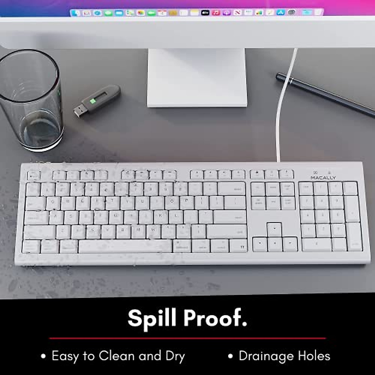 Macally Full-Size USB Wired Keyboard for Mac Mini/Pro, iMac Desktop Computer, MacBook Pro/Air Desktop w/ 16 Compatible Apple Keyboard with Numeric Keypad, Rubber Domed Keycaps - Spill Proof