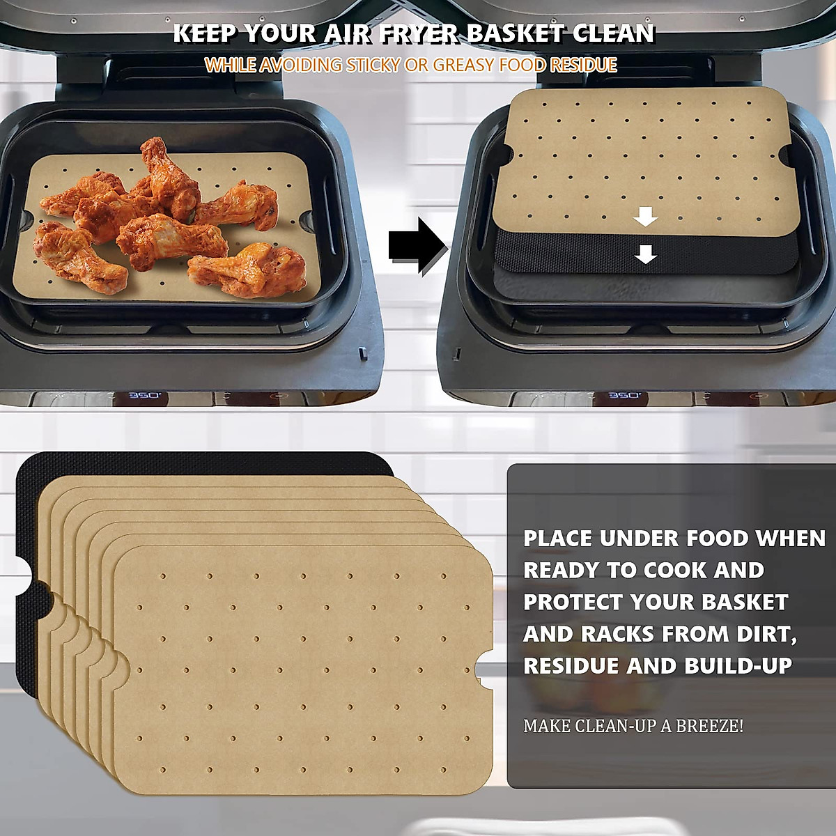 WMKGG Disposable Air Fryer Parchment Paper, 100 PCS Perforated Rectangular Air Fryer Liners for Ninja Foodi XL Smart FG551 6-in-1 Indoor Grill