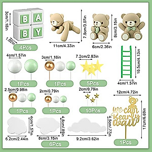 41 Pcs/Set Bear Cake Toppers Mini Bear Cake Decorations Cake Toppers Gold White Pearl Ball for Boy Girl Baby Shower Birthday Party Decorations (Green, Brown, Cute Style)