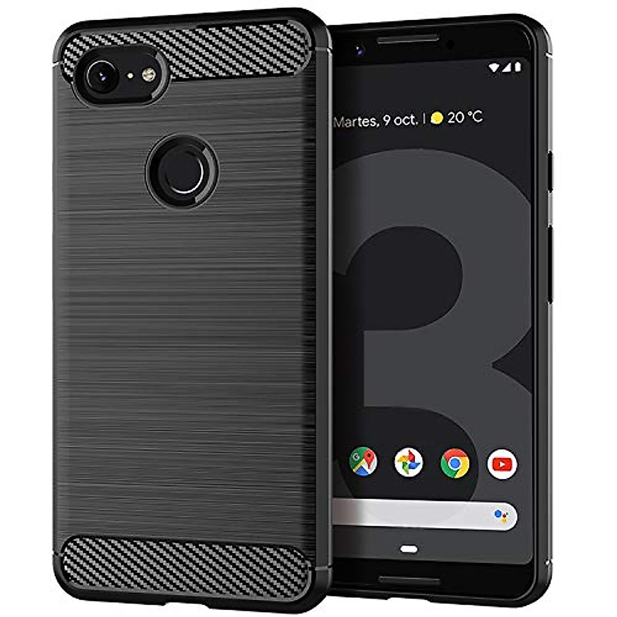 for Google Pixel 3 Case,Slim Thin Soft Skin Flexible TPU Rubber Gel Shock Absorption Anti-Scratch Lightweight Carbon Fiber Protective Cases Cover for Google Pixel 3 (Brushed Black)