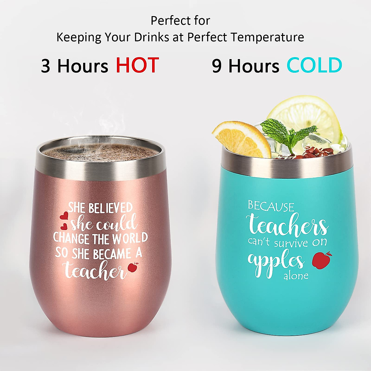 GINGPROUS 4 Pack Thank You Gifts for Teachers, Teacher Appreciation Gifts for Preschool Elementary Daycare Teacher, Teachers Day Gifts Christmas Gifts, 12oz Insulated Wine Tumbler, Rose Gold & Mint