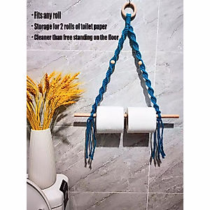 Blue Macrame Paper Towel Holder Wall Mount for Kitchen and Bathroom Decor ,Boho Paper Towel Hanger ,Toilet Paper Towel Hanging