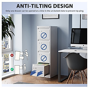 Anxxsu 4 Drawer File Cabinet, Filing Cabinets for Home Office, Metal Vertical File Storage Cabinet with Lock, Locking File Cabinet for A4 Legal/Letter, 15" W x 17.7" D x 50.1" H, Assembly Required