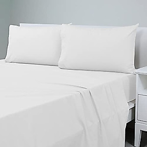 Martex 225 Thread Count Cotton Rich Bed Brushed Cotton Blend Super Soft Finish Easy Care Machine Washable Wrinkle Resistant Bedroom Guest Room 4 piece Sheet Sets, Full, White