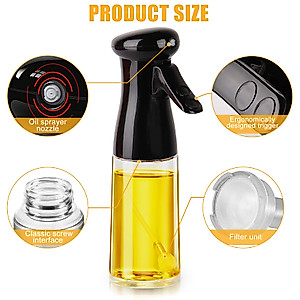 Afemoly Oil Sprayer for Cooking - 210ml Olive Oil Dispenser Bottle Spray Mister - Food Grade Portable Reusable Oil Vinegar Spritzer Sprayer Bottles for Air Fryer, Kitchen, Salad, Baking, BBQ, Frying