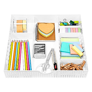 CAXXA 3 Slot Drawer Organizer with 4 Adjustable Dividers - Junk Drawer Storage for Makeup & Vanity, Office Desk Supplies and Accessories (WHITE, 1 PACK)