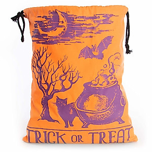 Halloween Trick or Treat Candy Bag | Washable Canvas Tote Bag | Drawstring Bag for Halloween Candy | Haunted House