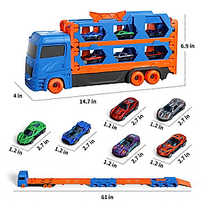 iHaHa Toddler Toys for 3 4 5 6 Years Old Boys, Die-Cast Transport Truck Car Toys 6-Inch Race Track for Boys Kids, Toddler Car Toys Track Set for Kids Boys Girls