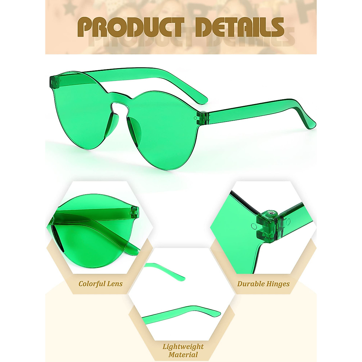 Hoteam 24 Pairs Rimless Round Sunglasses Bulk Tinted Party Sunglasses Transparent Candy Color Eyewear for Women Men Party (Green)