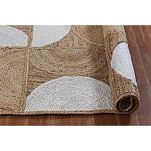 Casavani Indian Hand Braided Rag Rug Geometric Beige & White 3x5 Ft Rectangular Shape Jute Rug Home/Office Doormat Rugs For Bedroom,Dining Room & Kitchen 11x11 Feet Square