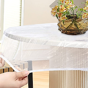 TWUTGAYW 40-44 in Duty Vinyl Round Tablecloth, PVC Elastic Edged Table Cover, Plastic Clear Tablecloth Protector for Round Table Durable Reusable Transparent Wipeable Use in Outdoor/Indoor(Clear)