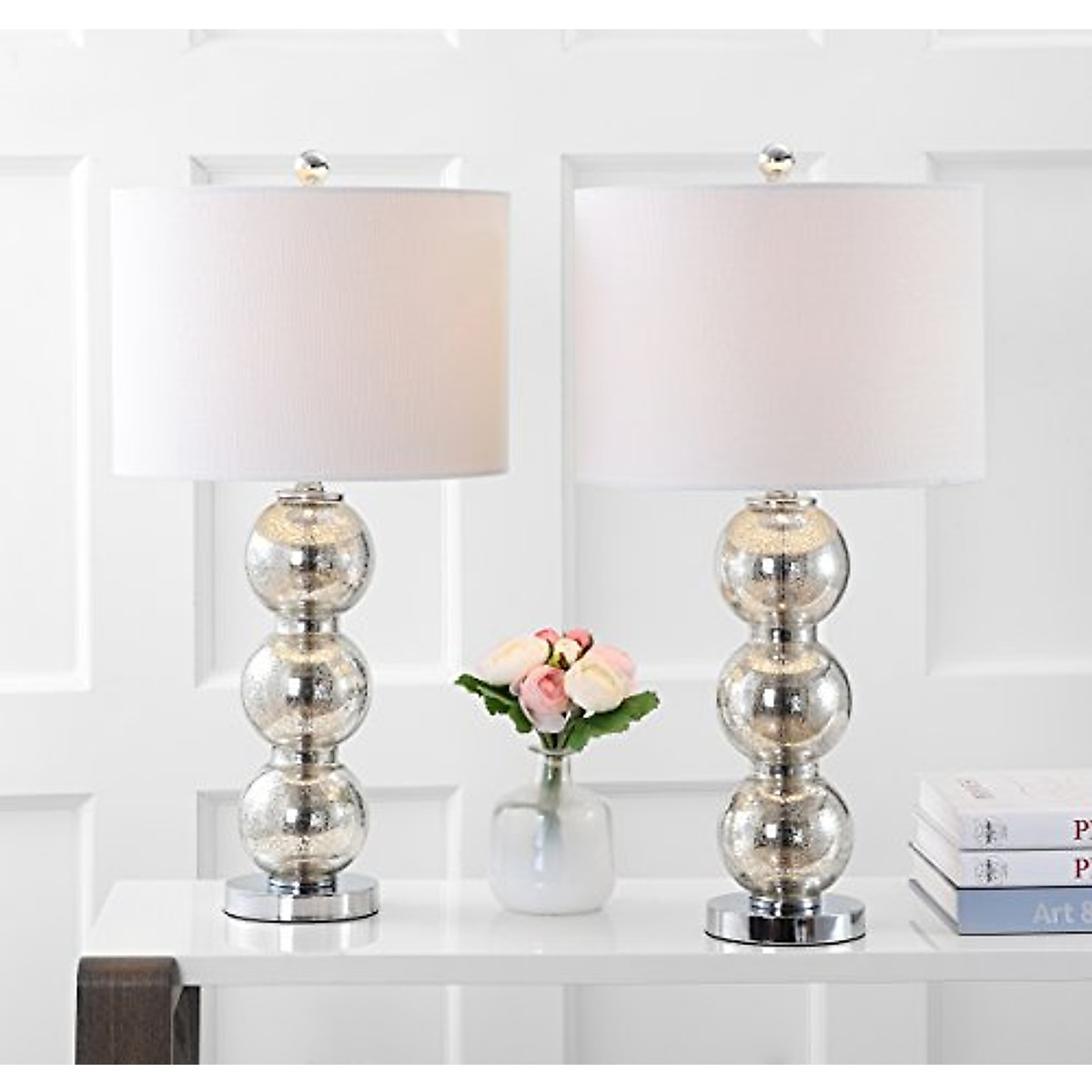 JONATHAN Y JYL1070B-SET2 Set of 2 Table Lamps Bella 27" Glass Triple-Sphere LED Table Lamp Contemporary Bedside Desk Nightstand Lamp for Bedroom Living Room Office, Mercury Silver/Chrome