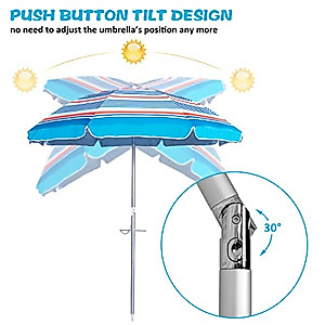 Funsite 6.5ft Beach Umbrellas for Sand, Portable UV 50+ Beach Umbrella with Heavy Duty Anchor, Protection with Tilt & Aluminum Pole, Umbrella Patio with Carry Bag, Orange