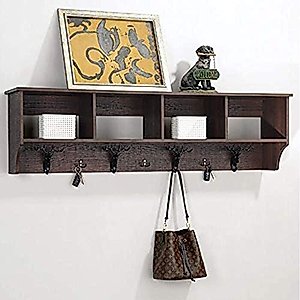 Vanity Art Entryway 7 Hook Wall Mounted Coat Rack with Storage Hanging Shelf Entryway Organizer in Dark Brown F10004DW-BK