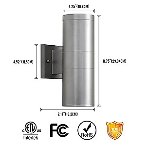 mirrea Modern Outdoor Porch Light Patio Light in 2 Lights with Aluminum Cylinder and Tempered Glass Cover Waterproof Wall Sconce 2 Pack (Metallic Gray)