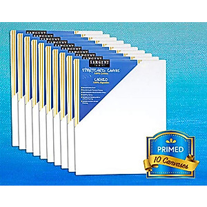 Sargent Art 16 x 20 inch Stretched Canvas, Pack of 10 Pieces, Blank White Canvases, Double Acrylic Titanium Priming, Perfect for Acrylic, Oil, and Art Projects, Acrylic Pouring & Wet Media