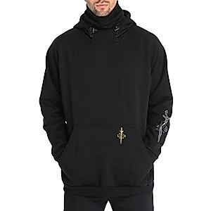 LRD Fleece Hoodie with Mask for Men Built in Gaiter Tactical Fishing Sweatshirt Black - L