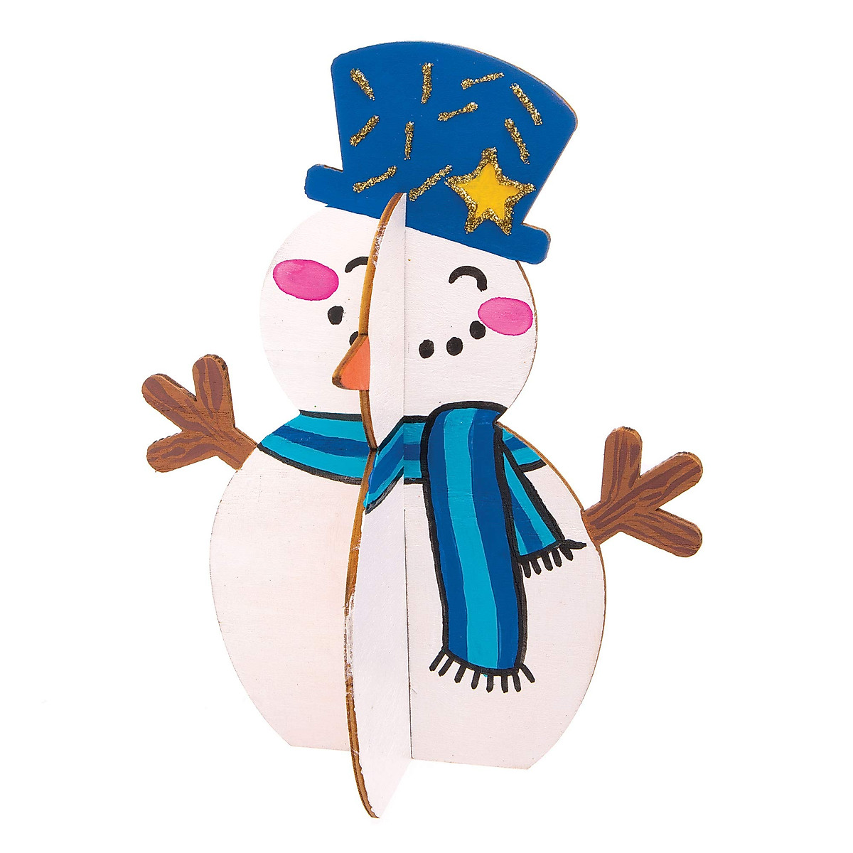 Baker Ross AT158 Wooden Stand-up 3D Snowmen - Pack of 6, Christmas Arts and Crafts