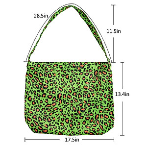 ZAIIVE Leopard Pattern Corduroy Tote Bag, Retro Green Leopard Print Crossbody Corduroy Shoudler Bag For Women Travel Shopping With Magnetic Snap