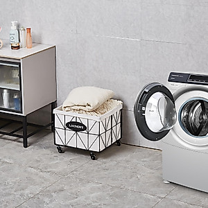 Mxfurhawa Collapsible Laundry Hamper with Wheels, 65L Capacity and Removable Liner, Sturdy Metal Frame for Clothes Storage and Transport - Convenient Laundry Basket for Home Use (65L-LE-Black)