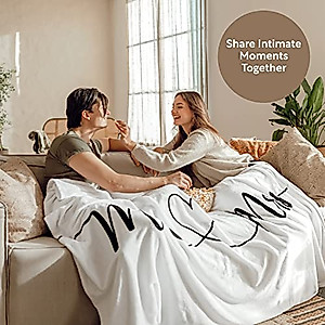 Ethisa Mr and Mrs Throw Blanket - 80x60in - Soft, Shareable Wedding Gift for Couples - Unique Groom and Bride to Be Luxury Just Married and His and Her Gift for Newlyweds