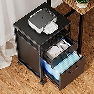 Warmiehomy File Cabinet with Lock 2 Drawer Rolling Filing Cabinet with Open Shelf Locking File Cabinet on Wheels Wood File Cabinet for Home Office fits A4/Letter/Legal Size (Black)