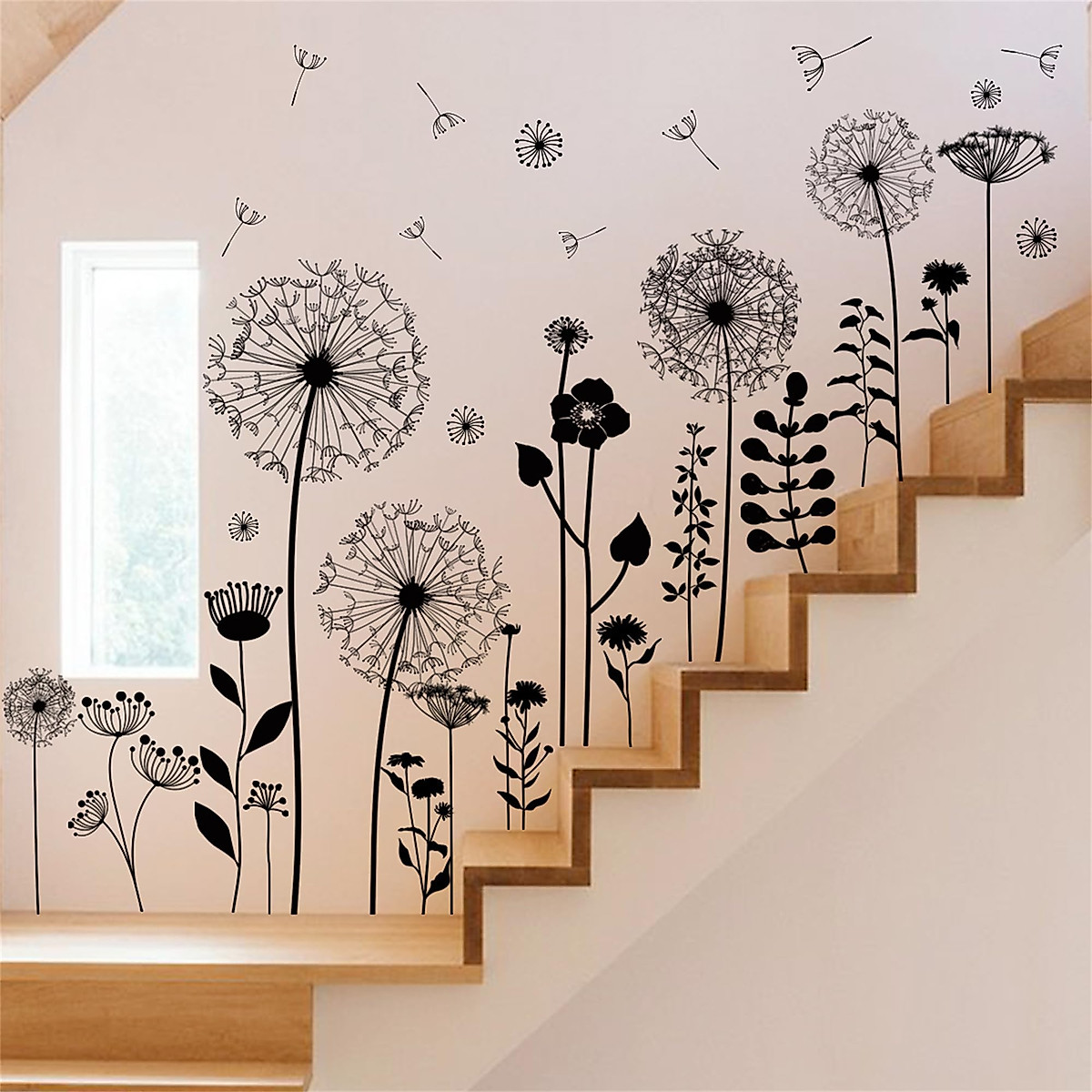 WAFT YEARN Waterproof Removable Vinyl Dandelion Flower Wall Decal Sticker - Decorative Art for Nursery School Classroom Livingroom Bedroom Bathroom Boho Peel and Stick Graduation Party Decorations