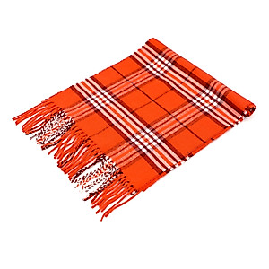 Achillea Scottish Tartan Plaid Cashmere Feel Winter Warm Scarf Unisex (Orange Plaid)